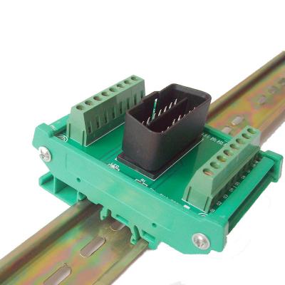 China OBD2 16 Pin Connector to Terminal Block Breakout Board DIN Rail Mount 72mm for sale