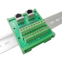 China Dual Port RJ45 Jack to Screw Terminal Block Breakout Board Adapter Din Rail 5.08mm for sale