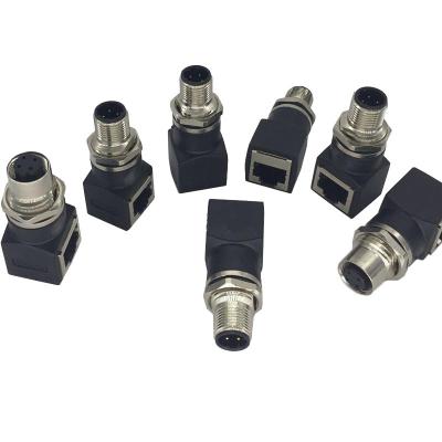 China Ethernet RJ45 to M12 4 Core Male Female Connector Adapter IP67 Waterproof for sale