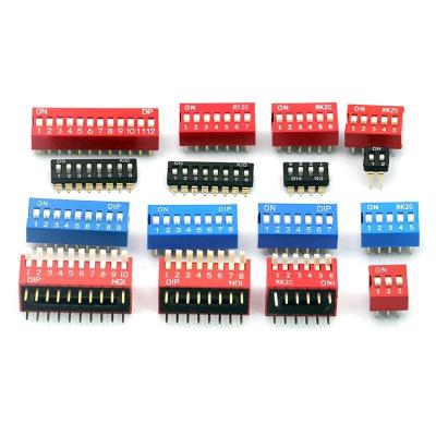 China 2.54mm Pitch Slide DIP Switch 1-10 Positions PCB Mount Double Row Red Blue Black for sale