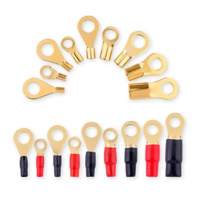 China Gold Plated Audio Crimp Ring Terminal 4GA 8GA for Secure Power Wire Connection for sale
