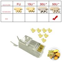 China RJ45 Cat7 Shielded Modular Plug 8P8C Two-Piece Design 50um Gold Plated Connector for sale