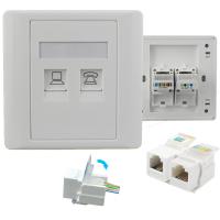 China Dual Port RJ11 RJ45 Cat5E Quick Clamp Wall Socket Outlet 86x86mm for sale