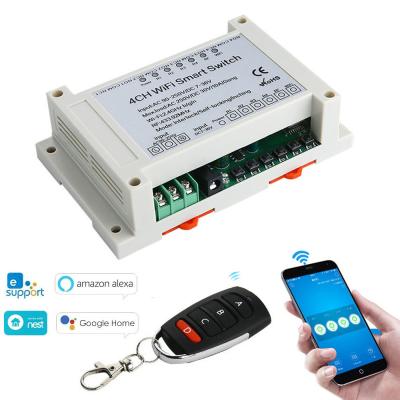 China 4 Gang WiFi Smart Relay Switch 2200W with Alexa Google Home RF Remote Control for sale