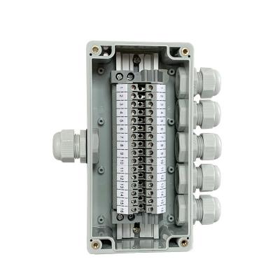 China IP65 Waterproof Cable Junction Box 80x160x55mm 1 in 5 out with UK2.5B Din Rail Terminal Blocks for sale