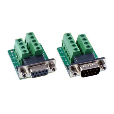 China DB9 D Sub 9 Pin Female Male RS232 Serial Adapter to Screw Terminal Blocks Breakout Board 5.08mm Pitch for sale