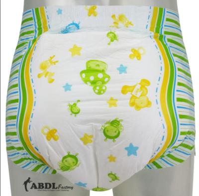China Wholesome Disposable ABDL Adult Diaper Fluff Pulp and Cute Cartoon Print Included for sale