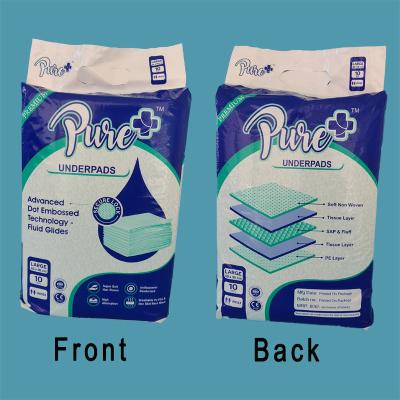 China Customized Color 5ply Core 60x90 Absorbent Pad Incontinence Underpad Cotton Surgical Pad for sale