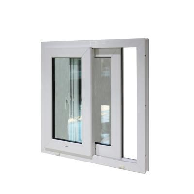 China 117.5 cm x 149.5 cm Narrow Frame Glass Sliding Window in Gray PVC Composite for House for sale