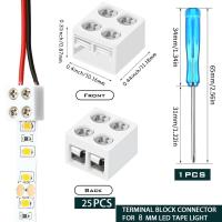 China RY 8mm 25pcs Solderless LED Tape Light Connector 2 Pin Screw Down Terminal Block Connector Led Connectors for Strip Lights for sale