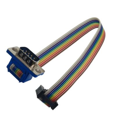 China D Sub DB9 9 Pin Male To IDC 2.54mm 10Pin Multicolor Flat Ribbon Cable Assembly for sale