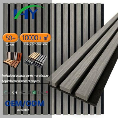 China Aesthetic Gray EV Twill Slatted Wood Acoustic Panels For Renovation for sale