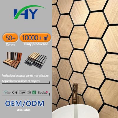 China Aesthetic Hexagon Veneer Wood Slat Acoustic Panel ECO MDF Sound Absorption for sale