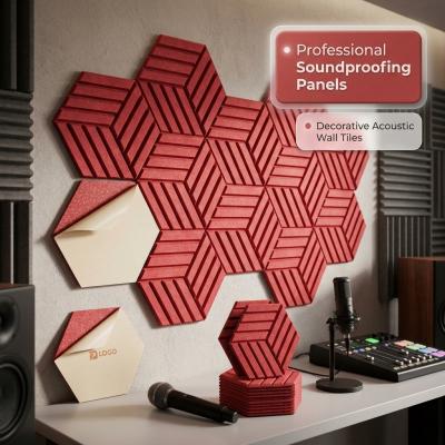 China Red PET Hexagon Soundproof Panels Sound Absorption Acoustic Panels For Studio Renovation for sale