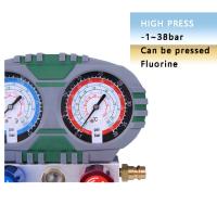China Aluminum Alloy Double Manifold Gauge Set Valve for R410A R32 Refrigerant 1/4 SAE for sale