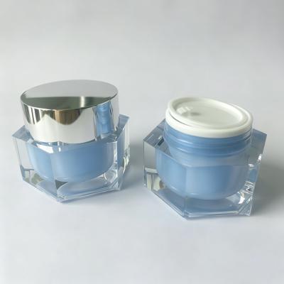 China PMMA 30g 50g Hexagon Shape Acrylic Cosmetic Jar For Face Cream Container Packaging for sale