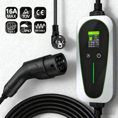 China Portable EV Car Charger IP67 waterproof and dust tight with clear LCD display showing voltage current kWh and temperature for sale