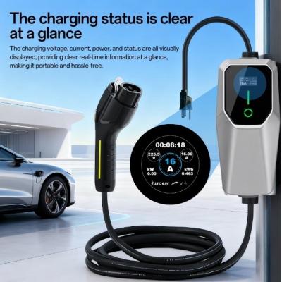 China Portable EV Car Charger Equipped with High Resolution Screen Showing Total Energy Consumption and Remaining Charging Time for sale