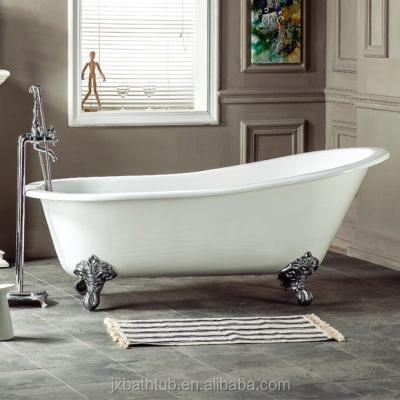 China Indoor high quality free standing baby slipper porcelain enameled cast iron soaking tubs comfortable with clawfoot for sale