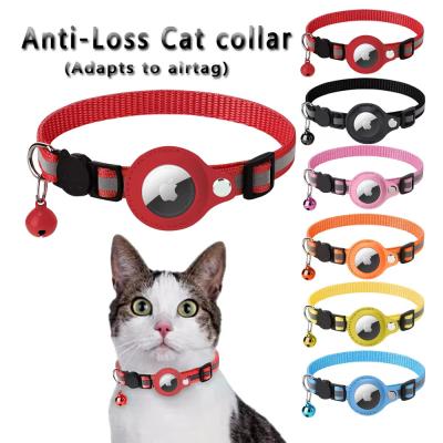 China Solid Pattern Pet Collar Anti Loss Airtag Cat Collars Reflective With Plastic PU Polyester Iron Materials for sale