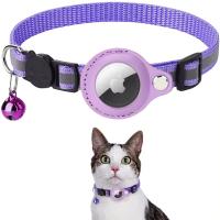 China Solid Pattern Pet Collar Anti Loss Airtag Cat Collars Reflective With Plastic PU Polyester Iron Materials for sale
