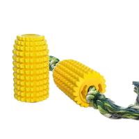 China Eco Friendly Corn Shaped Dog Toothbrush Rubber Dog Toothbrush Chew Toys With Cotton Rope for sale