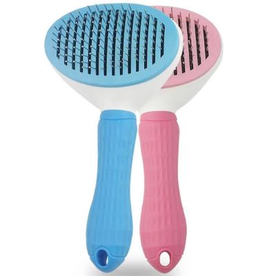 China Blue / Pink / Gray Pet Grooming Brushes Self Cleaning Cat Slicker Brush for sale