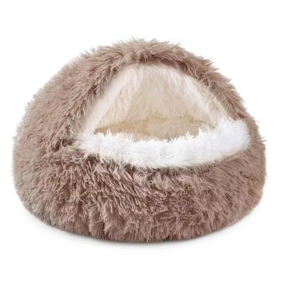 China Semi Closed Fluffy Pet Beds Comfortable Soft Fluffy Cat Bed Easy To Clean for sale