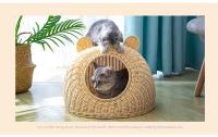 China Handmade Woven Dog Cave House Cute Rattan Cat Nest Indoor for sale