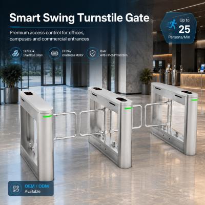 China SUS304 Stainless Steel Swing Turnstile with Acrylic Swing Arm and Anti-Tailgating Swing Barrier Gate for Pedestrian Access Control for sale