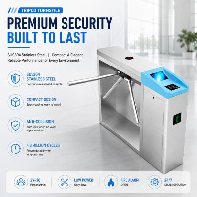 China SUS304 Stainless Steel Tripod Turnstile Gate with 550mm Passage Width and Bi-Directional RS232 Dry Contact Fire Alarm Input for sale