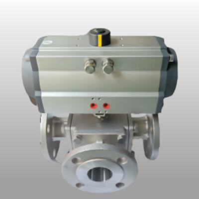 China Customized Pneumatic Three-Way Ball Valve with Actuator 2-8 Bar Pressure Range ISO5211 DIN3337 Standard for sale