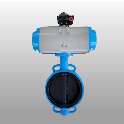 China Industrial Pneumatic Wafer Butterfly Valve with Double Action Actuator - 2-8 Bar Working Pressure, 0-90° Rotation for sale