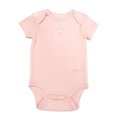 China Pink Soft Cotton Knitted Round Neck Snap Button Baby Rompers for 0-24 Months Summer for sale