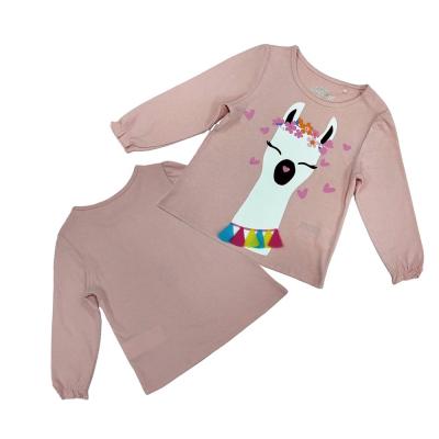 China 100% Cotton Baby Girl Tshirt Jersey Fabric Crewneck Button Pullover for Infant Toddlers Size 6M-3Y for sale