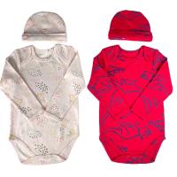 China 100% Cotton Unisex Baby Romper Clothing Sets Long Sleeves Hat Button Closure 0-24 Months for sale