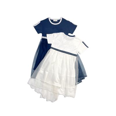 China Children Cotton Spandex Striped Layered Tulle Dress with Lace Knee Length OEM for sale