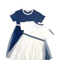 China Children Cotton Spandex Striped Layered Tulle Dress with Lace Knee Length OEM for sale