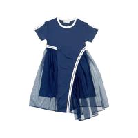 China Children Cotton Spandex Striped Layered Tulle Dress with Lace Knee Length OEM for sale