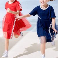 China Children Cotton Spandex Striped Layered Tulle Dress with Lace Knee Length OEM for sale