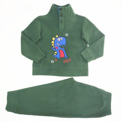 China Kids Trendy Spring Clothing Set Cartoon Pattern O Neck Button Polar Fleece Anti Pilling for sale
