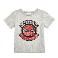 China Sequin Glitter Spider-Man Print Kids T-Shirt Short Sleeve O-Neck Casual Cotton Spandex Ages 3-10 for sale