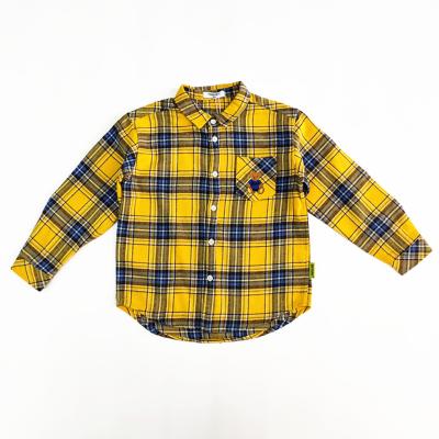 China Kids Plaid Cotton Shirt with Turn-down Collar Cartoon Pattern for Ages 3-10 for sale