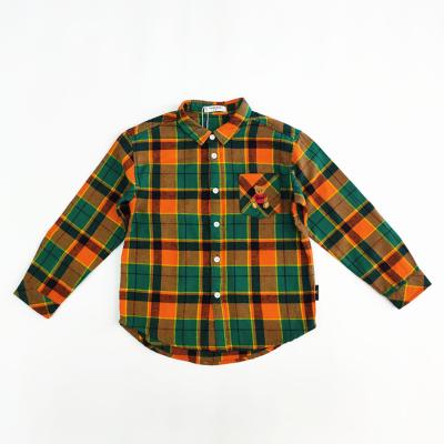 China 100% Cotton Plaid Long Sleeve Boys Casual Shirt with Embroidery Size 3-10 Years for sale