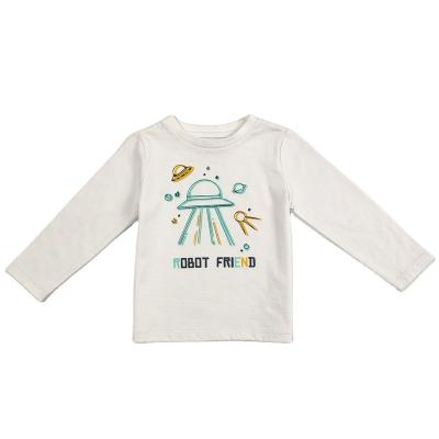 China O Neck Long Sleeve Baby T Shirt 60 Cotton 40 Polyester Cartoon Print Kids Clothing OEM for sale