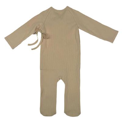 China 100% Cotton Baby Romper with Zip Closure Long Sleeve Summer Unisex Green Yellow for sale