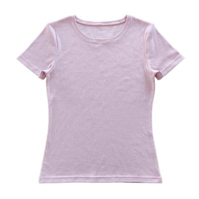 China Custom 95% Cotton 5% Spandex Rib Women's T-Shirt Solid Pattern OEM Sizes S-2XL for sale