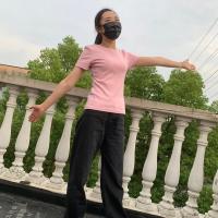 China Custom 95% Cotton 5% Spandex Rib Women's T-Shirt Solid Pattern OEM Sizes S-2XL for sale