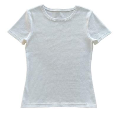 China Custom Cotton Spandex Rib T-Shirts for Women Ladies Basic Round Neck Tee S-2XL for sale
