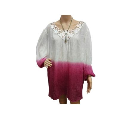 China Plus Size Women Dip Dye Blouse 65% Viscose 35% Polyester Woven Shirt OEM Custom S-2XL for sale